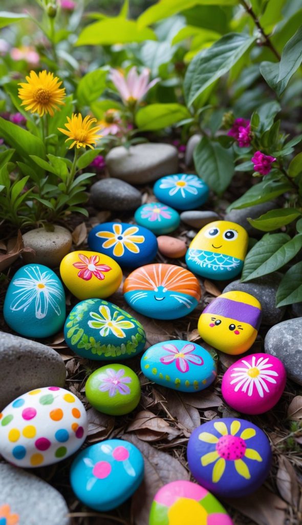 19 Nature Painted Rock Ideas for Outdoor Decor Inspiration - Living Tickled