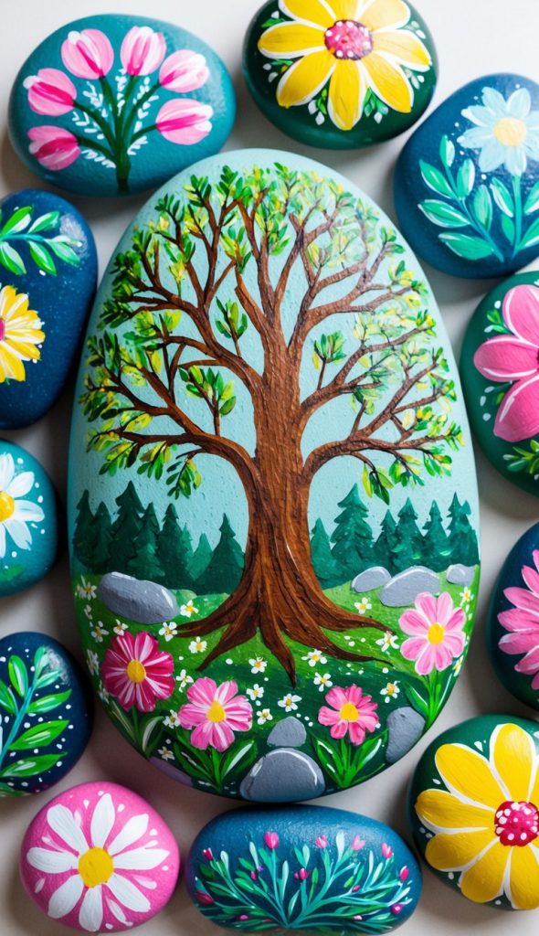 19 Nature Painted Rock Ideas for Outdoor Decor Inspiration - Living Tickled