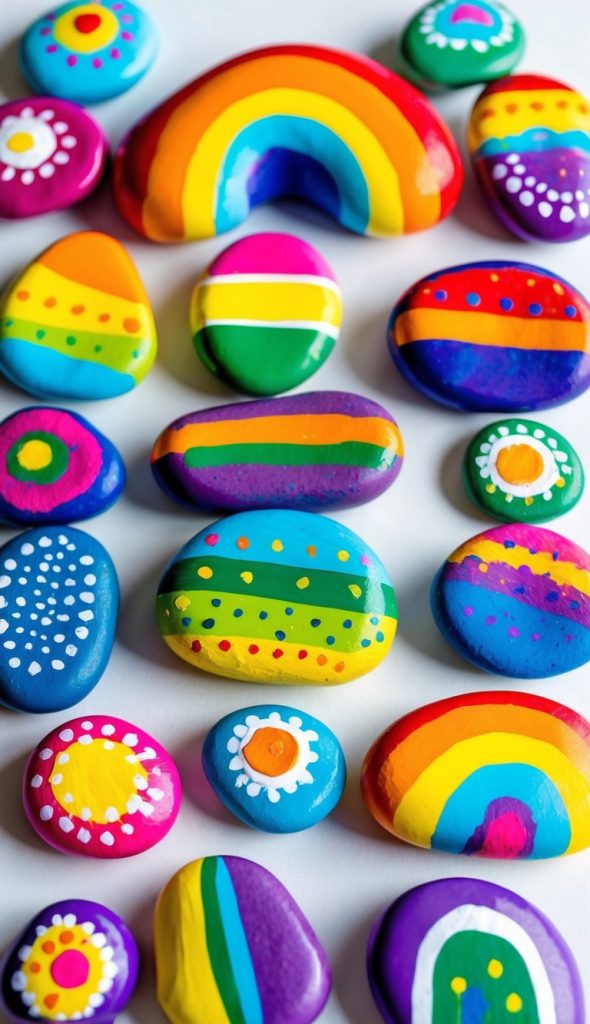 32 Colorful Rainbow Painted Rock Ideas for Cheerful Decor