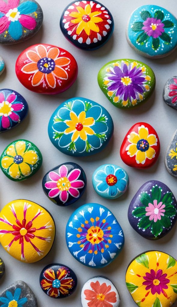 66 Beautiful Flower Painted Rock Ideas for Creative Crafts - Living Tickled