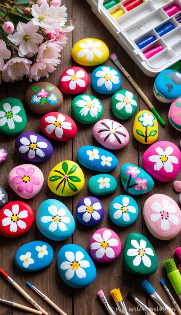 66 Beautiful Flower Painted Rock Ideas for Creative Crafts - Living Tickled
