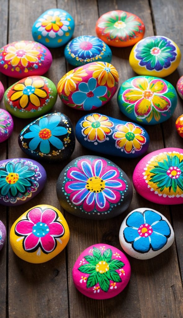 66 Beautiful Flower Painted Rock Ideas for Creative Crafts - Living Tickled