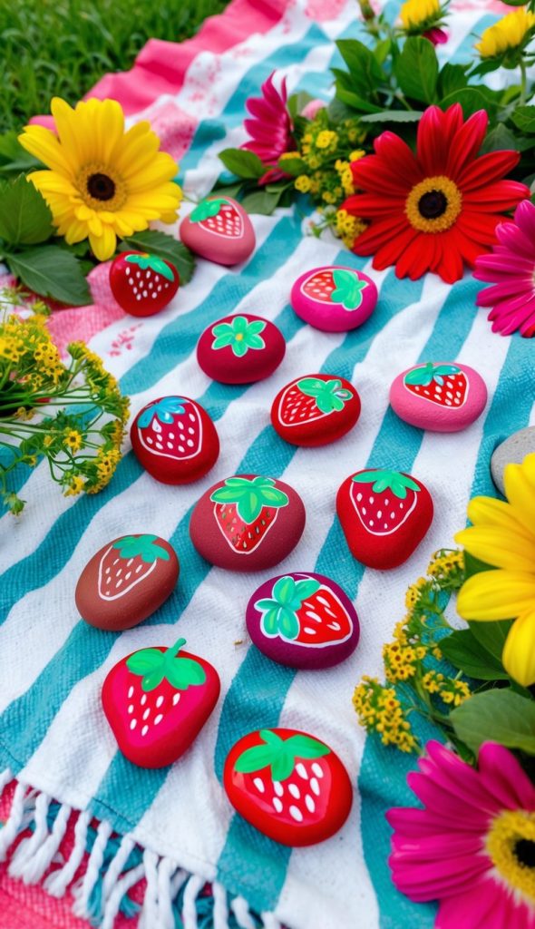 21 Strawberry Painted Rock Ideas for Summer Crafts - Living Tickled