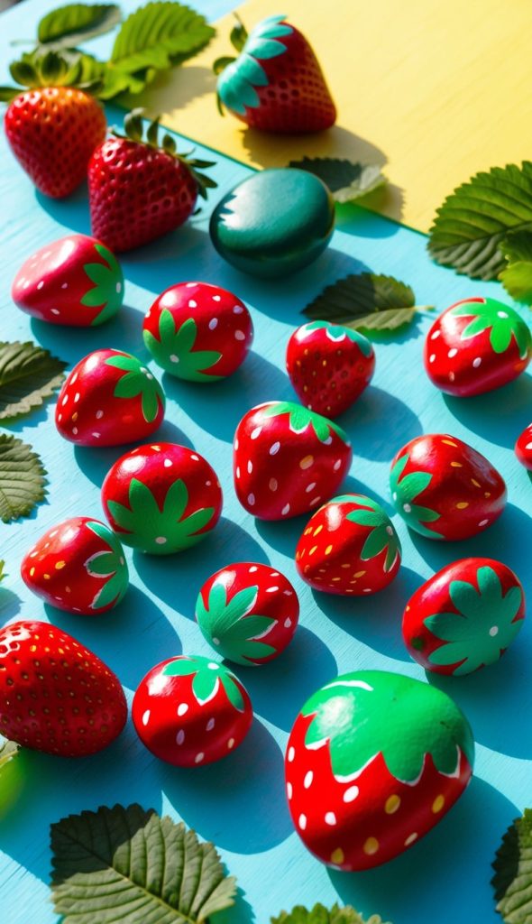 21 Strawberry Painted Rock Ideas for Summer Crafts - Living Tickled