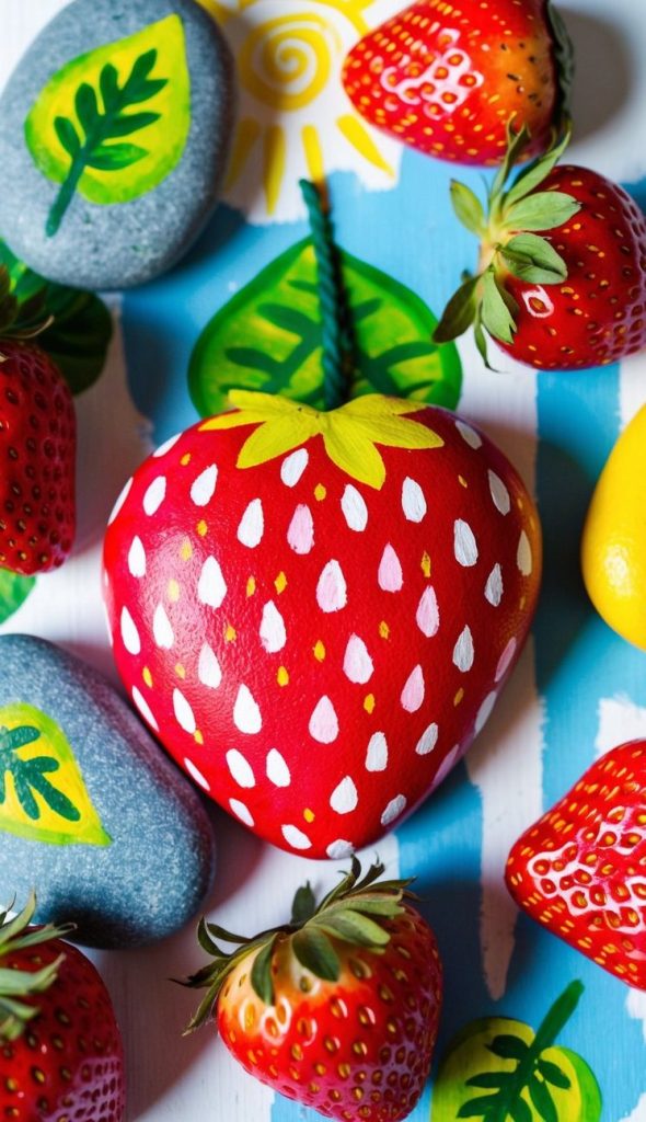 21 Strawberry Painted Rock Ideas for Summer Crafts - Living Tickled