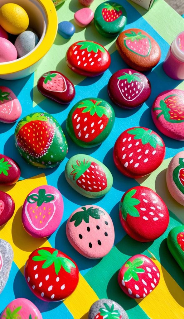 21 Strawberry Painted Rock Ideas for Summer Crafts - Living Tickled