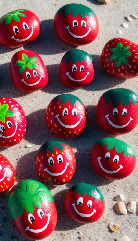 21 Strawberry Painted Rock Ideas for Summer Crafts - Living Tickled