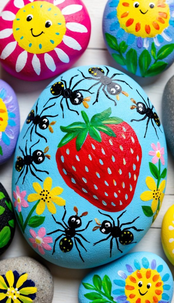 21 Strawberry Painted Rock Ideas for Summer Crafts - Living Tickled