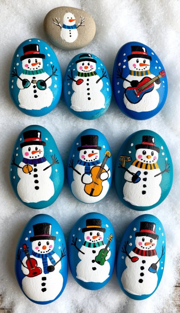 44 Frosty Snowman Painted Rock Ideas for Fun Winter DIY Crafts