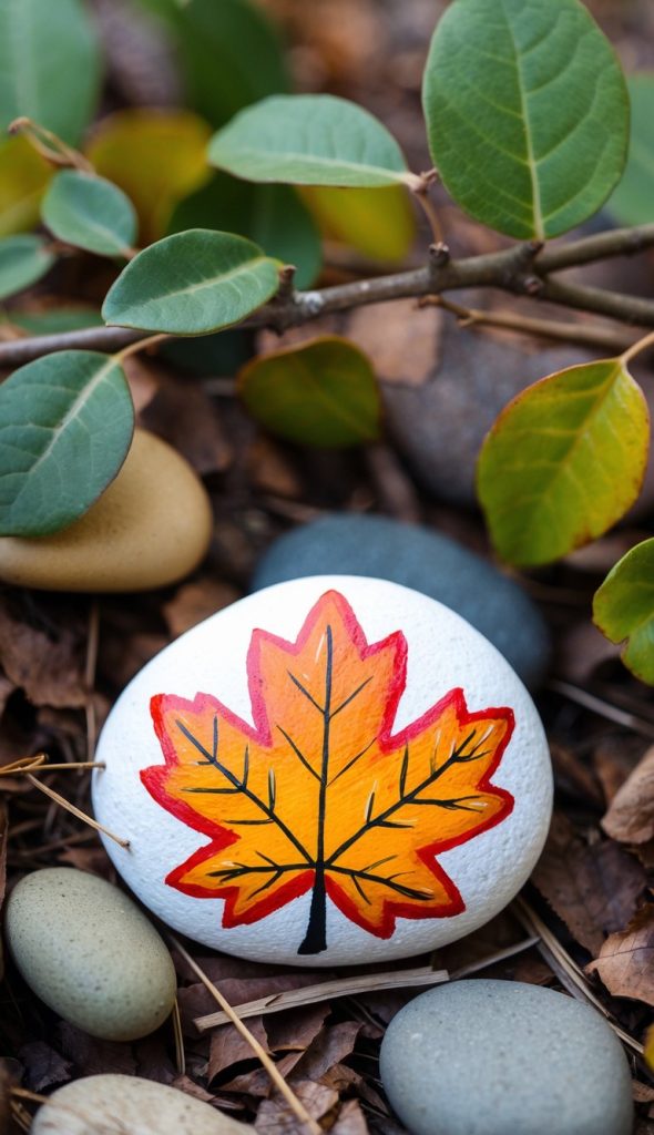 32 Cozy Autumn Leaf Painted Rock Ideas for Fall Decor: Charming Designs ...