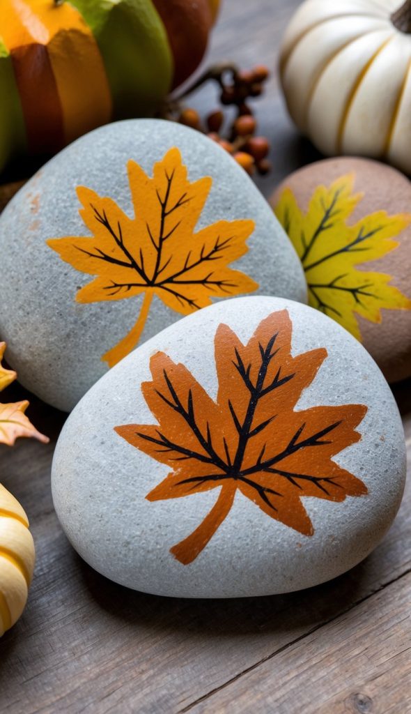 32 Cozy Autumn Leaf Painted Rock Ideas for Fall Decor: Charming Designs ...