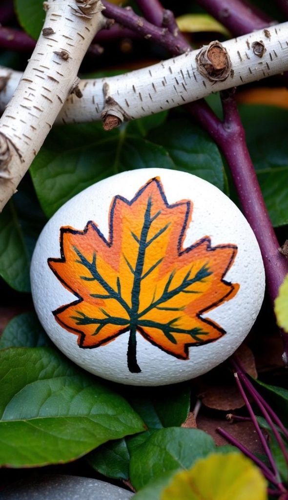 32 Cozy Autumn Leaf Painted Rock Ideas for Fall Decor: Charming Designs ...