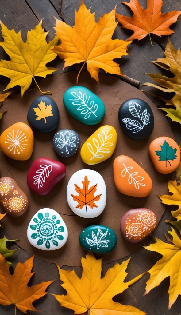32 Cozy Autumn Leaf Painted Rock Ideas for Fall Decor: Charming Designs ...