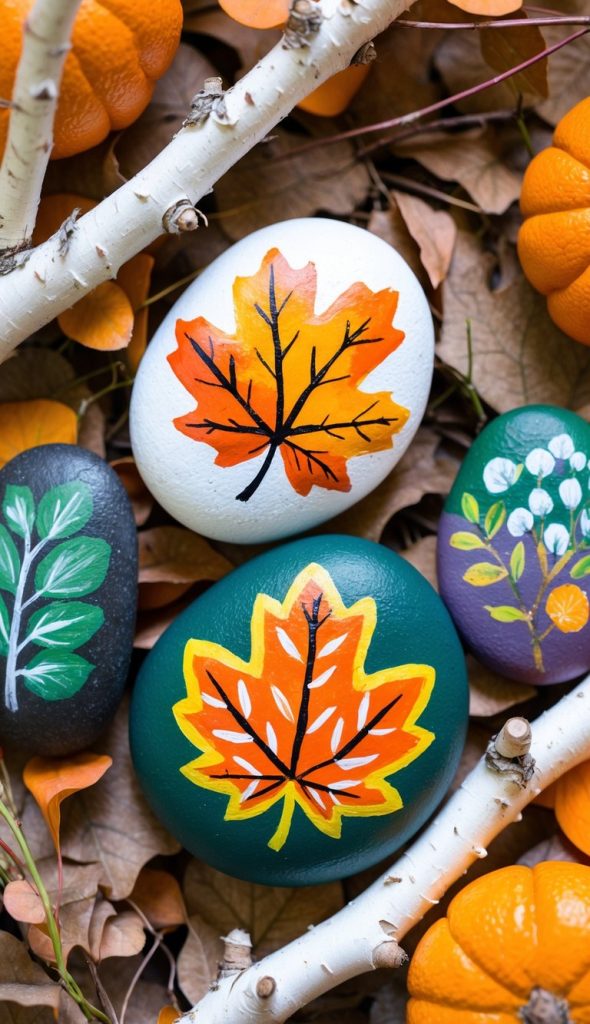 32 Cozy Autumn Leaf Painted Rock Ideas for Fall Decor: Charming Designs ...