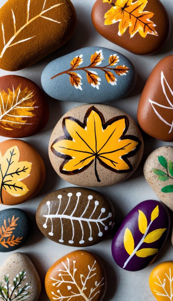 32 Cozy Autumn Leaf Painted Rock Ideas for Fall Decor: Charming Designs ...
