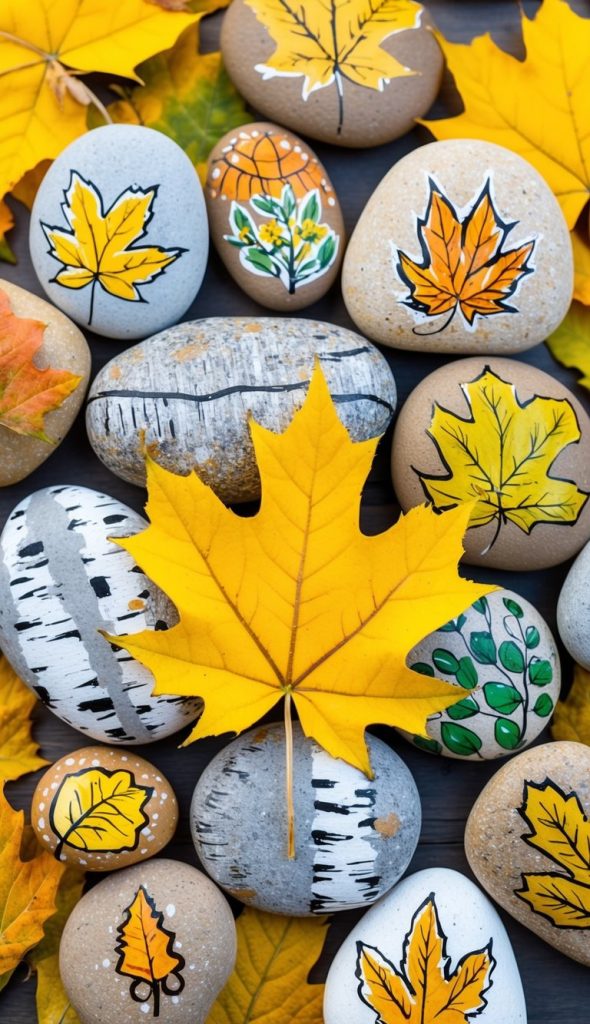 32 Cozy Autumn Leaf Painted Rock Ideas for Fall Decor: Charming Designs ...