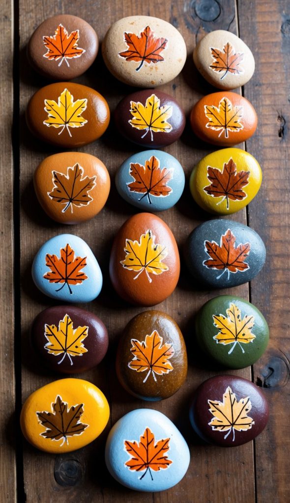 32 Cozy Autumn Leaf Painted Rock Ideas for Fall Decor: Charming Designs ...