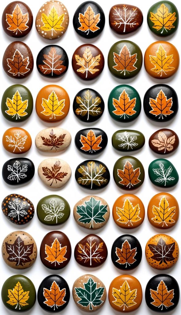 32 Cozy Autumn Leaf Painted Rock Ideas for Fall Decor: Charming Designs ...