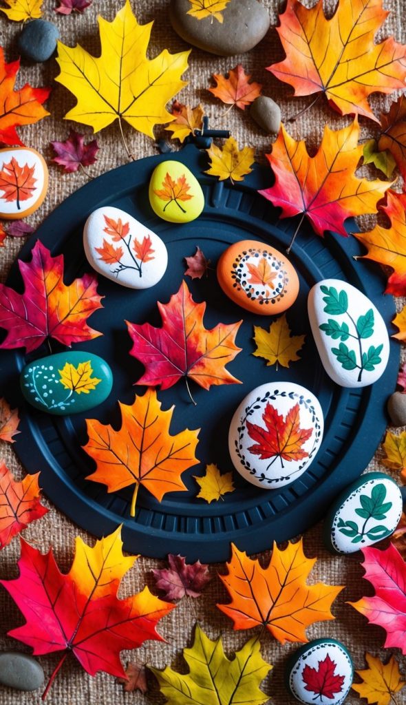 32 Cozy Autumn Leaf Painted Rock Ideas for Fall Decor: Charming Designs ...