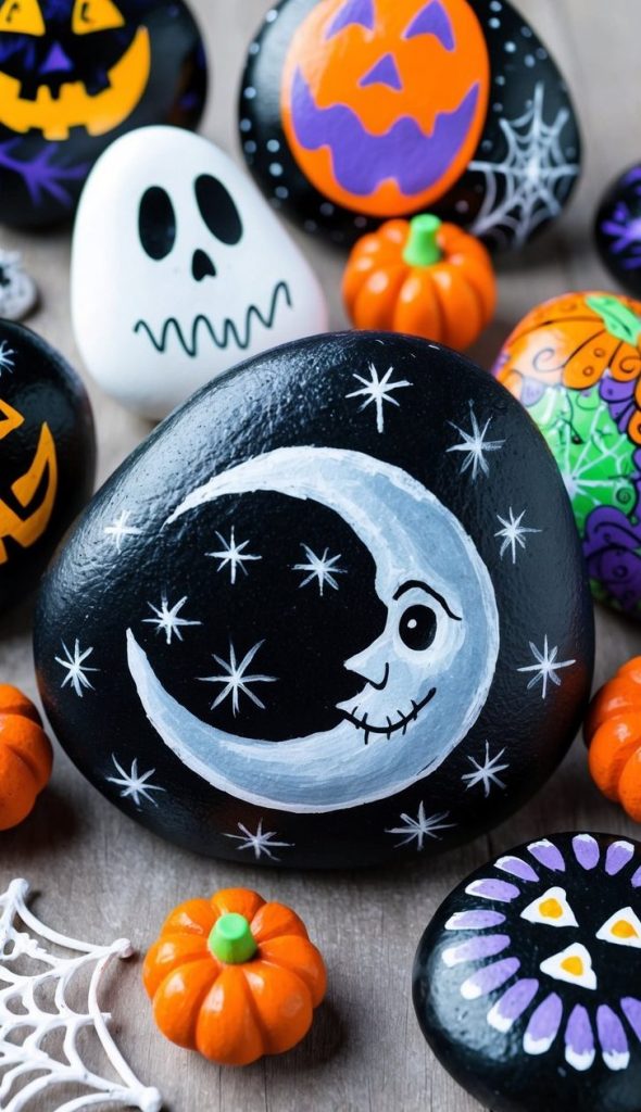 48 Spooky Halloween Painted Rock Ideas for Festive Fall Crafts