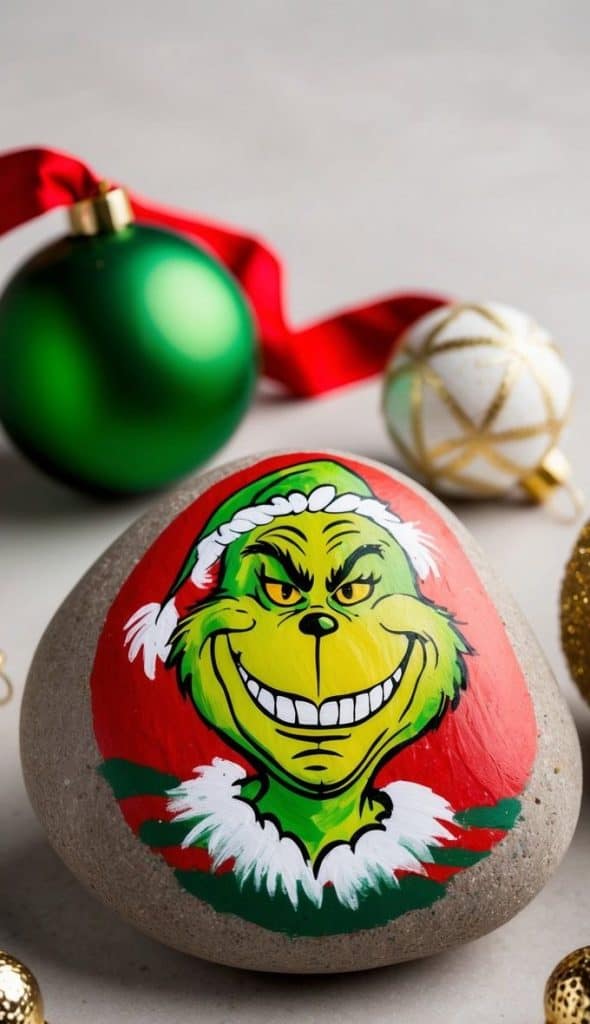 20 Grinch Painted Rock Ideas to Add Mischievous Holiday Charm - Living ...