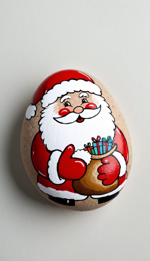 26 Santa Painted Rock Ideas for Festive Holiday Cheer - Living Tickled