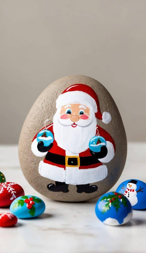 26 Santa Painted Rock Ideas for Festive Holiday Cheer - Living Tickled