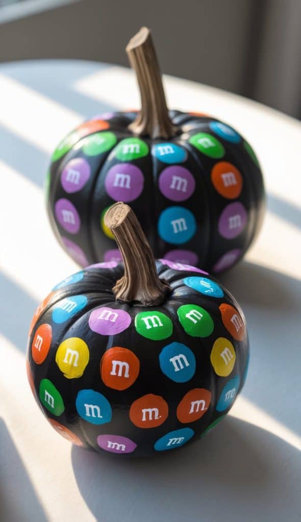 15 M & M Painted Pumpkin Ideas for a Sweet & Colorful Halloween Display ...